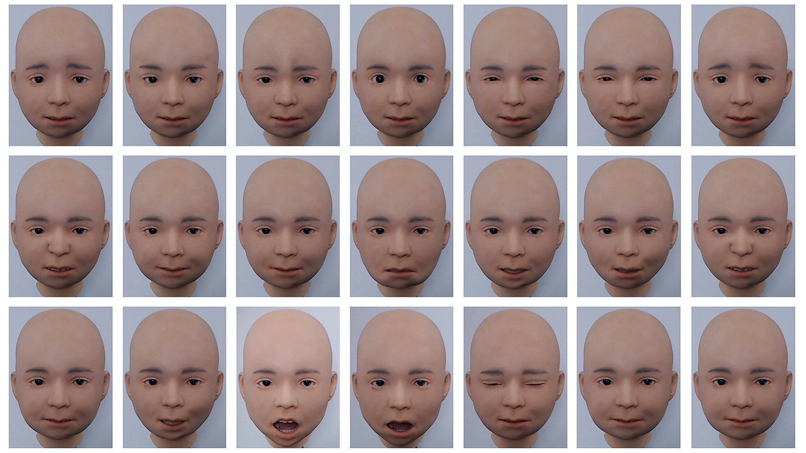 Robot kid successfully conveys six emotions on its face